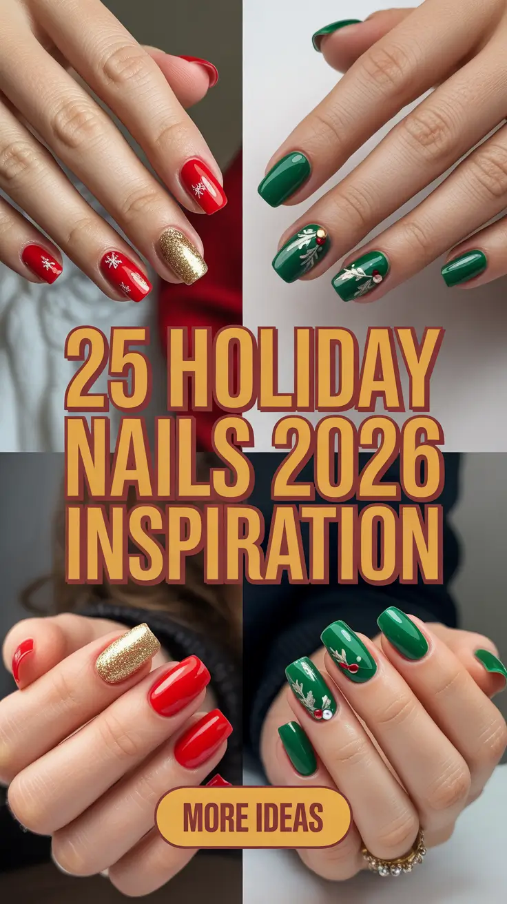 Holiday Nails Inspiration 2026 - Simple Winter Christmas Nail Designs